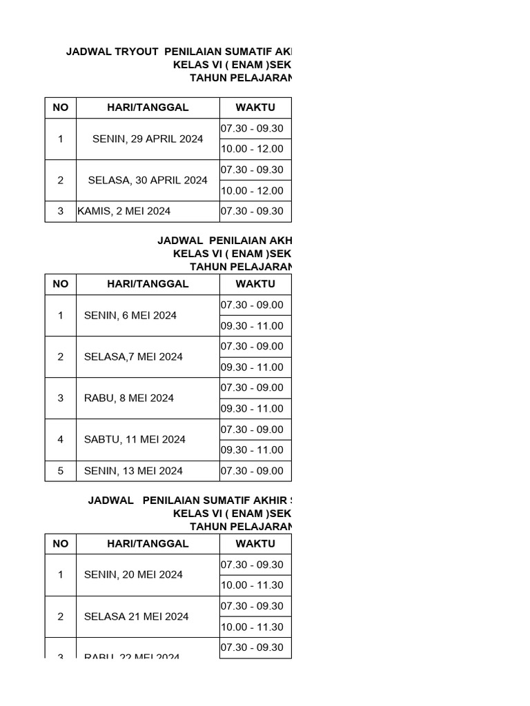 Revisi Jadwal Asesmen Fix | PDF