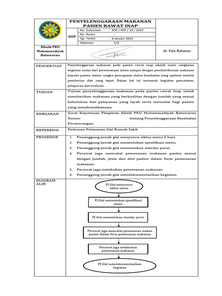 SOP Penyelenggaraan Makanan Pasien Ranap | PDF