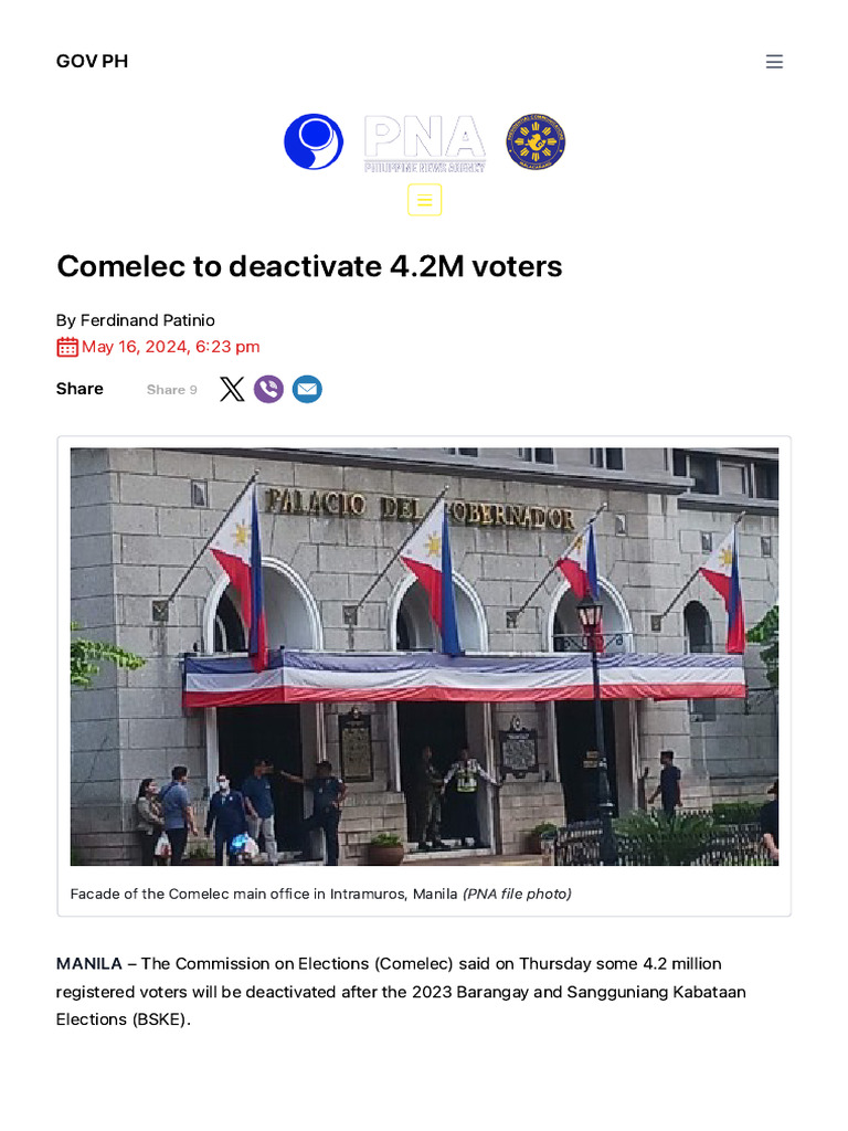 2 - Comelec To Deactivate 4.2M Voters - Philippine News Agency | PDF ...