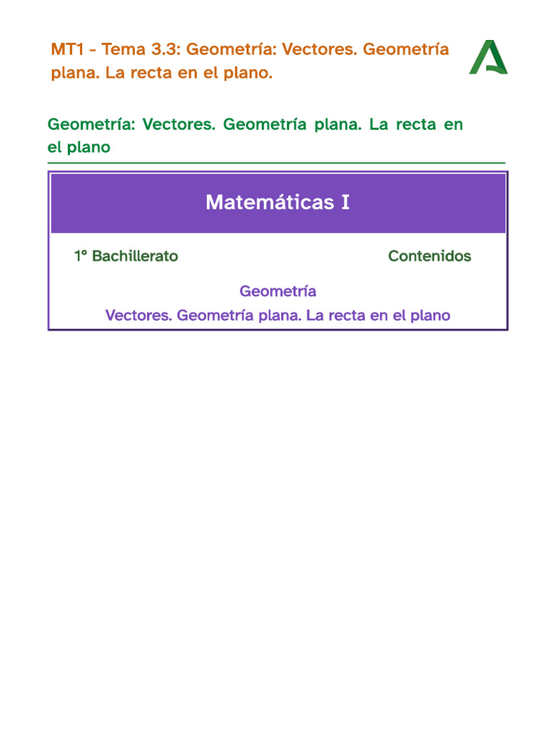MT1 - Tema 3.3 Geometria Vectores. Geometria Plana. La Recta en El Plano | PDF | Vector ...