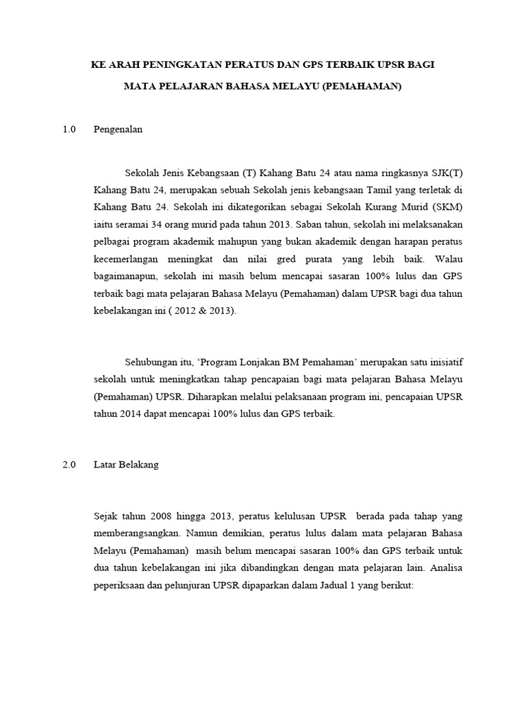 Ke Arah Peningkatan Peratus Dan GPS Upsr Bagi Mata Pelajaran Bahasa ...