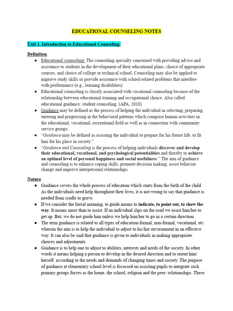 Educational Counselling Notes | PDF | Learning Styles | Reading ...