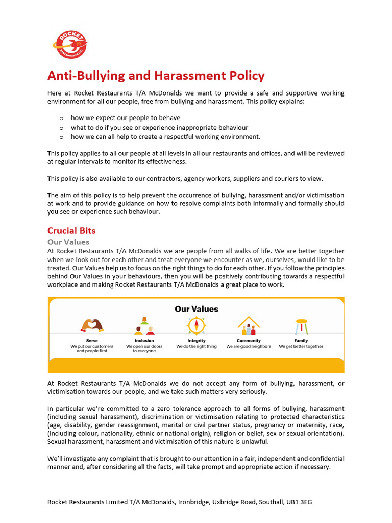 Anti-Bullying Harassment Policy | PDF | Sexual Harassment | Bullying