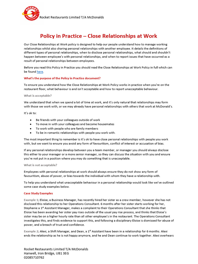 Close Relationships at Work Policy in Practice | PDF | Sexual ...