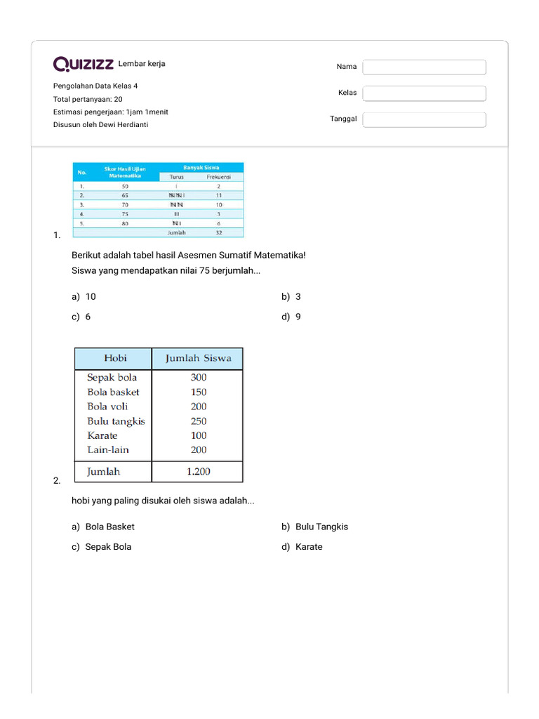 Pengolahan Data Kelas 4 | PDF