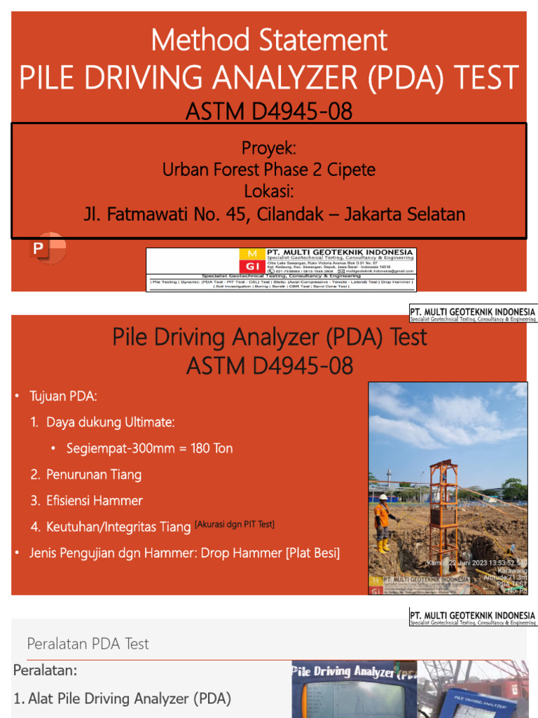 Method Statement PDA Test Square Pile | PDF | Teknologi & Rekayasa