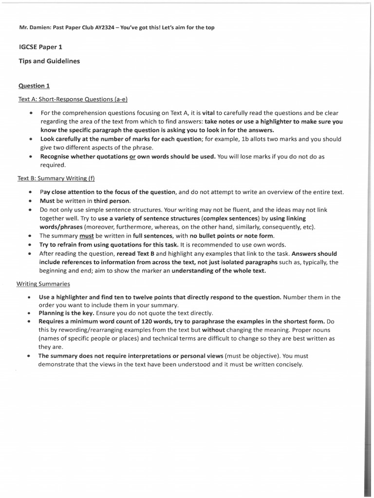 IGCSE (0500) Tips and Guidlines | PDF