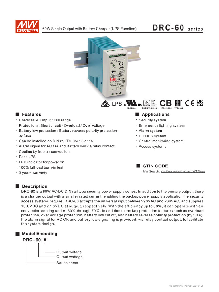 DRC 60 Spec | PDF | Power Supply | Relay
