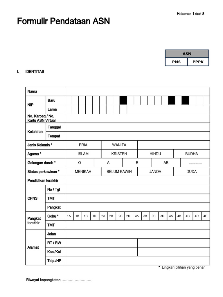 Form Pendataan ASN 2024 | PDF