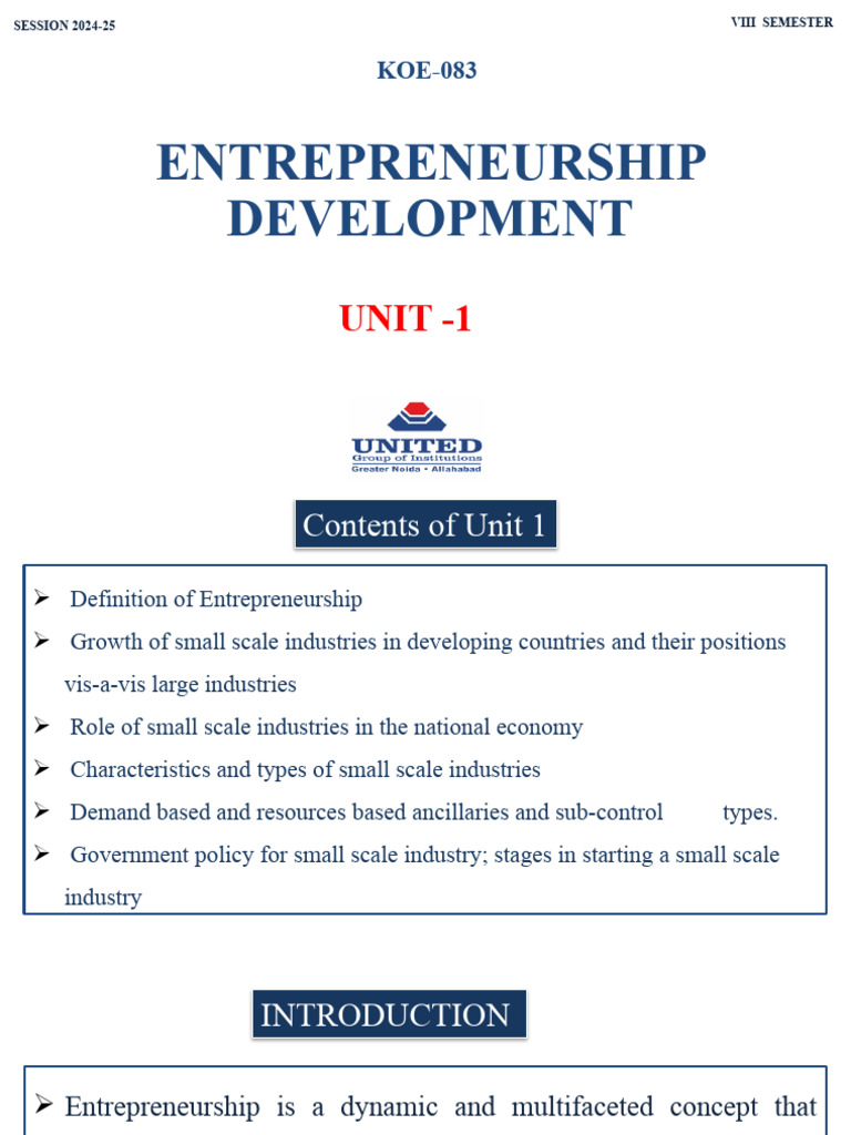 Complete UNIT 1-All | PDF | Entrepreneurship | Small Business