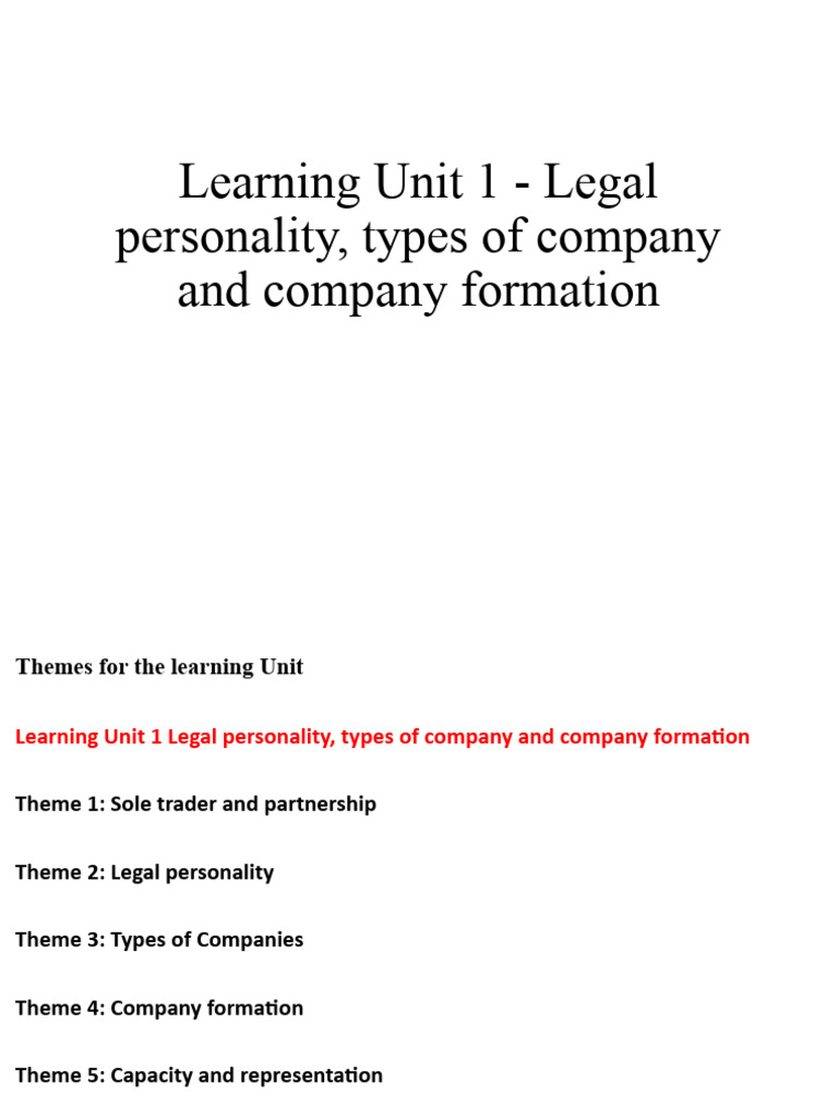 Learning Unit 1 - Legal Personality, Types of Company and Company Formation | PDF | Partnership ...
