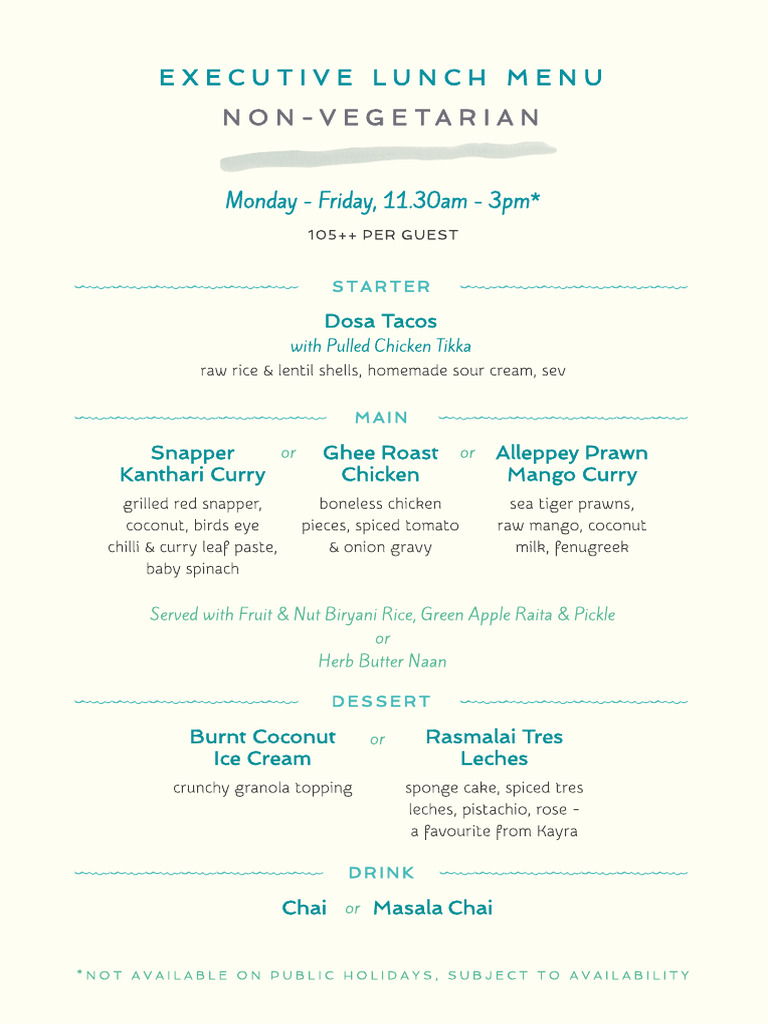 Kayra Coast Menu Lunch Executive 240412 OL Lores Nocover | PDF