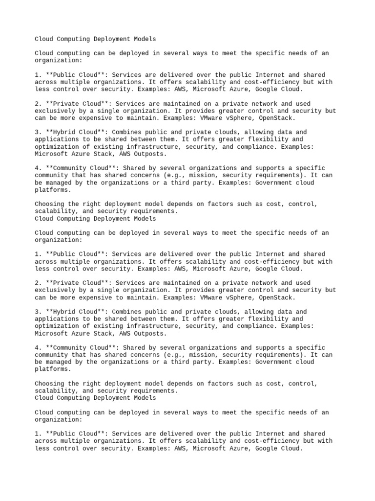 Cloud Computing Deployment Models | Download Free PDF | Cloud Computing | Microsoft Azure