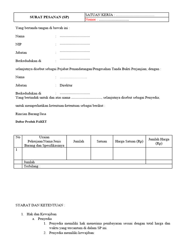 Surat Pesanan Barang dan Jasa SP | PDF