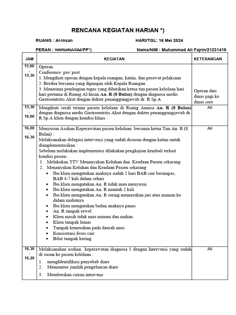 Rencana Kegiatan Harian Muhammad Ali Fajrin (PP) | PDF