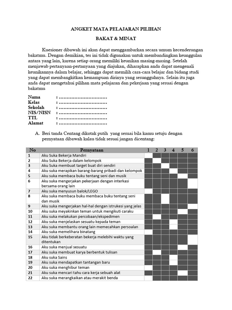 ANGKET MAPEl PILIHAN 2023-2024 | PDF