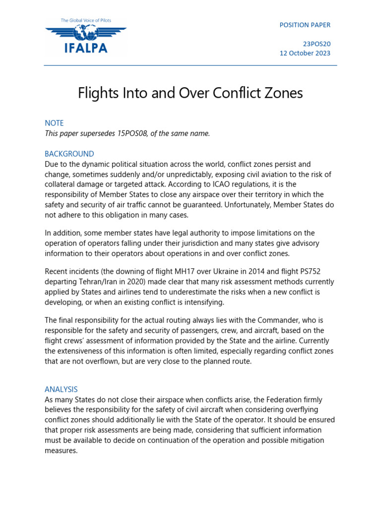 23pos20 Flights Into and Over Conflict Zones | PDF | Risk | Risk Assessment