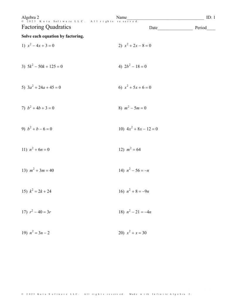 Factoring Quadratics Pdf Quadratic Equation Mathematical Concepts