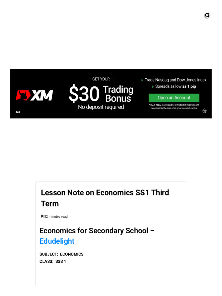 Lesson Note On Economics SS1 Third Term | PDF | Demand | Money