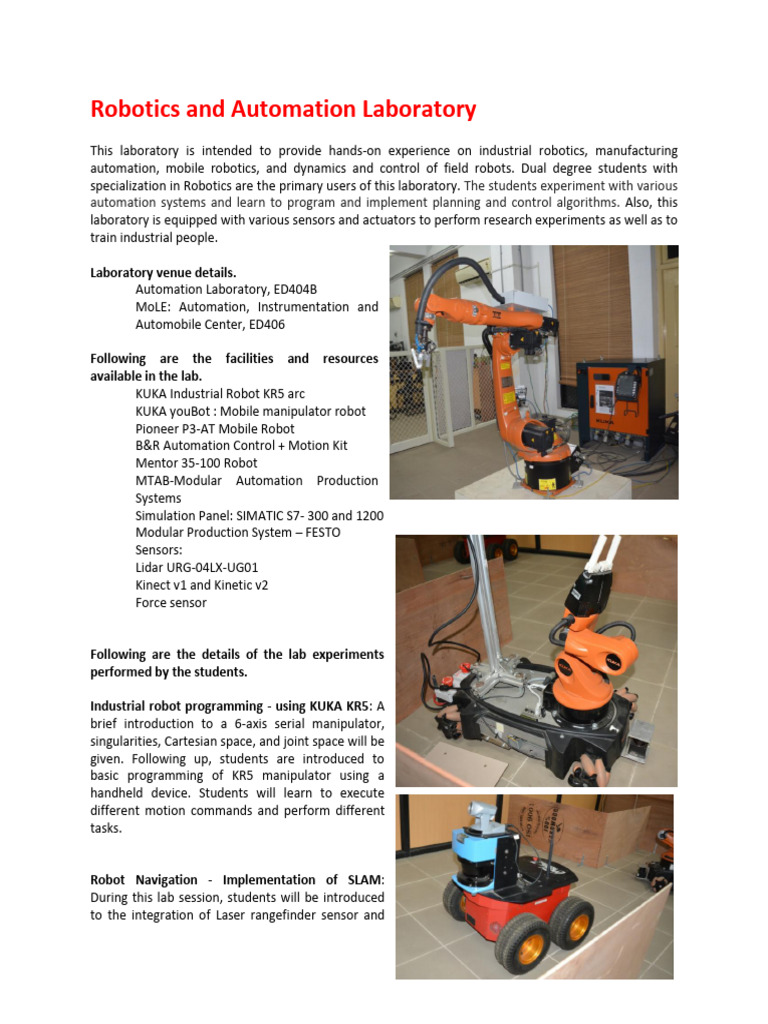 Robotics and Automation Lab Overview | PDF | Automation | Programmable ...
