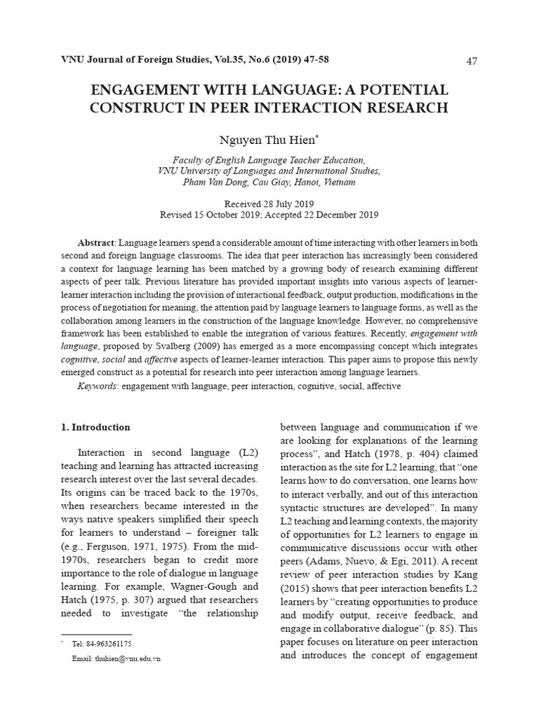 Engagement With Language A Potential Construct in Peer Interaction ...
