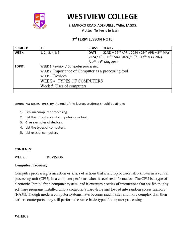 Yr7 - Ict wk1 5note | PDF | Computer Data Storage | Machines