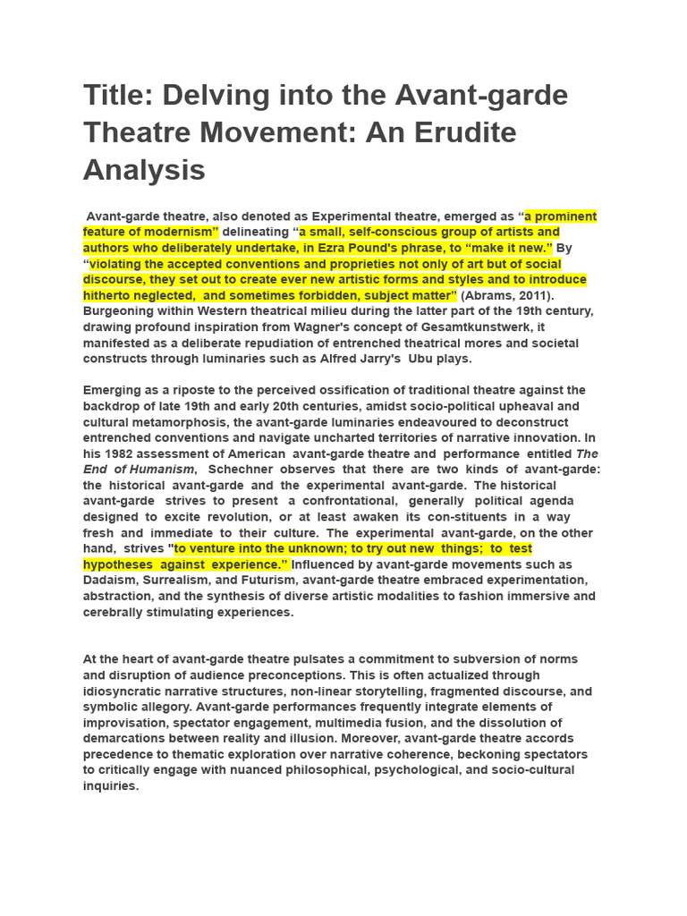 Avant-garde Theatre | PDF | Theatre | Avant Garde