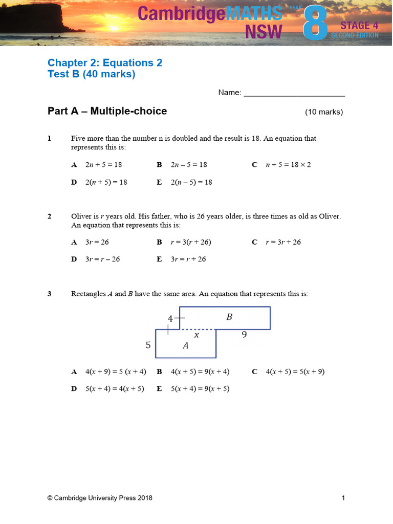 Chapter Test 02B | Download Free PDF | Equations | Mathematics