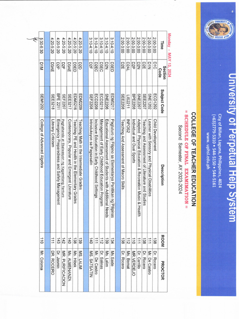 Schedule of Final Exam. 2nd Sem. AY 2023 2024 | PDF