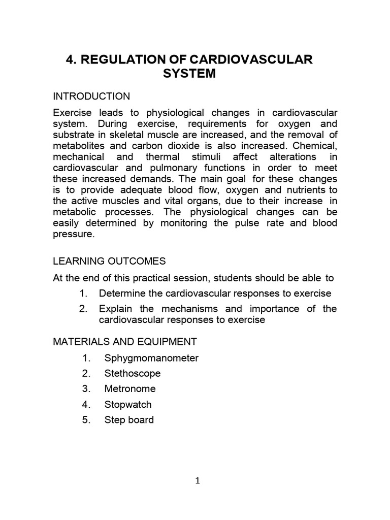 (Practical) Cardiovascular Adjustments During Exercise | PDF | Pulse | Blood Pressure