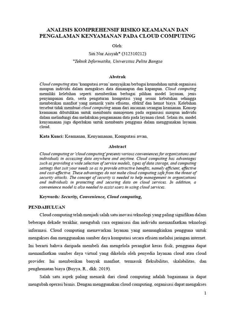 Artikel Analisis Komprehensif Risiko Keamanan Dan Pengalaman Kenyamanan Pada Cloud Computing | PDF