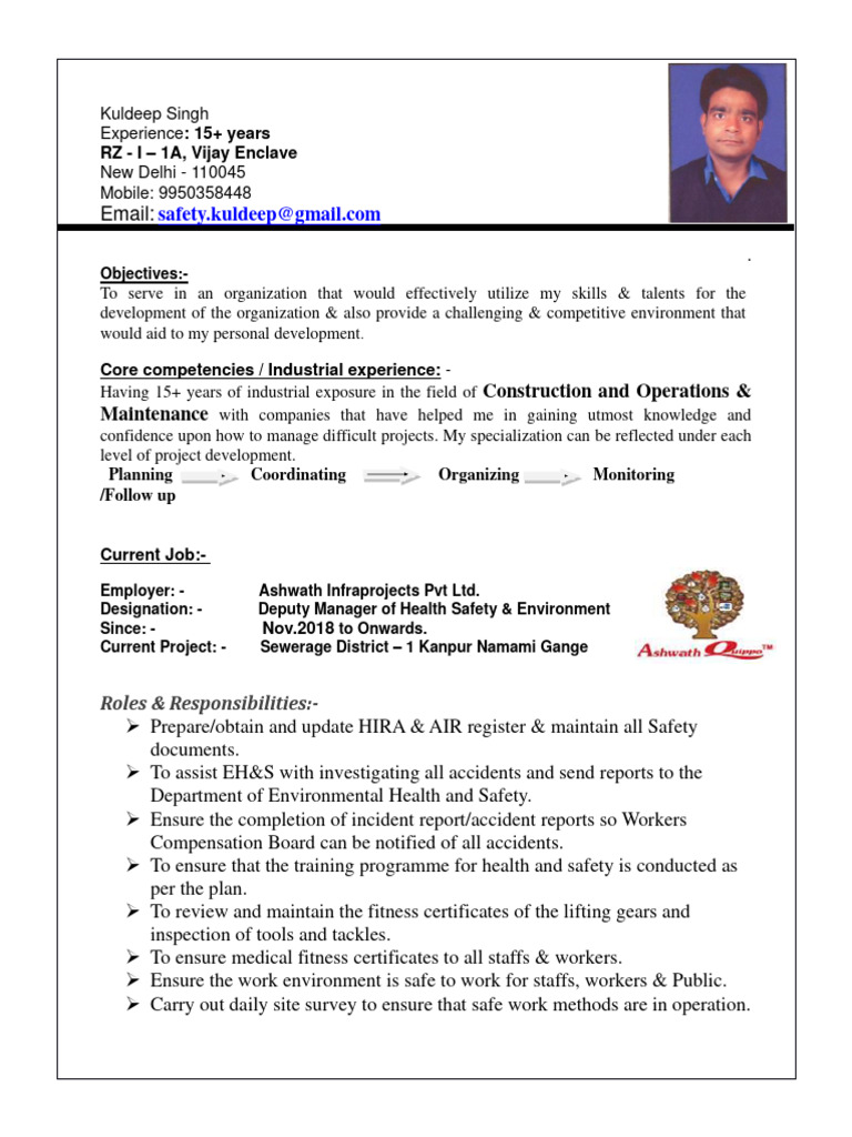 RESUME KULDEEP SINGH | PDF | High Voltage | Occupational Safety And Health