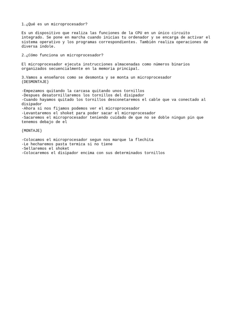 Explicacion Del Microprocesador | PDF | Métodos y materiales de enseñanza | Informática