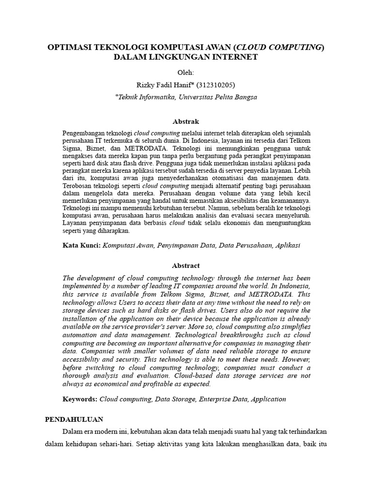 Artikel Optimasi Teknologi Komputasi Awan (Cloud Computing) Dalam Lingkungan Internet | PDF ...