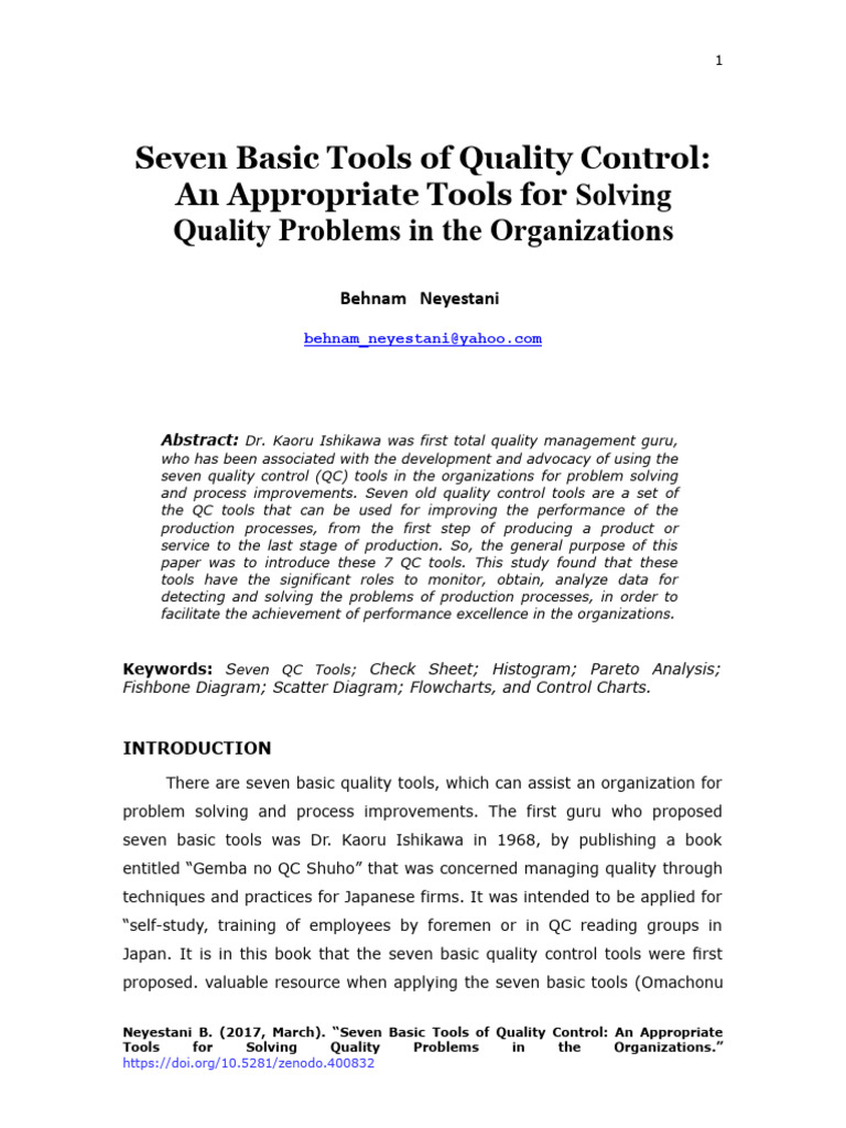 Seven Basic Tools of Quality Control An Appropriate Tools For Solving Quality Problems in The ...