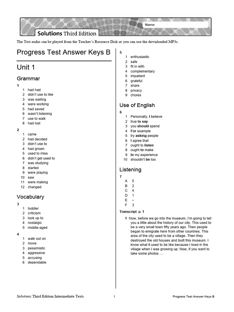 Sol3e Int Progress Test Answer Keys B | PDF | Computer Keyboard Sol3e Int Progress Test Answer Keys B | PDF | Computer Keyboard