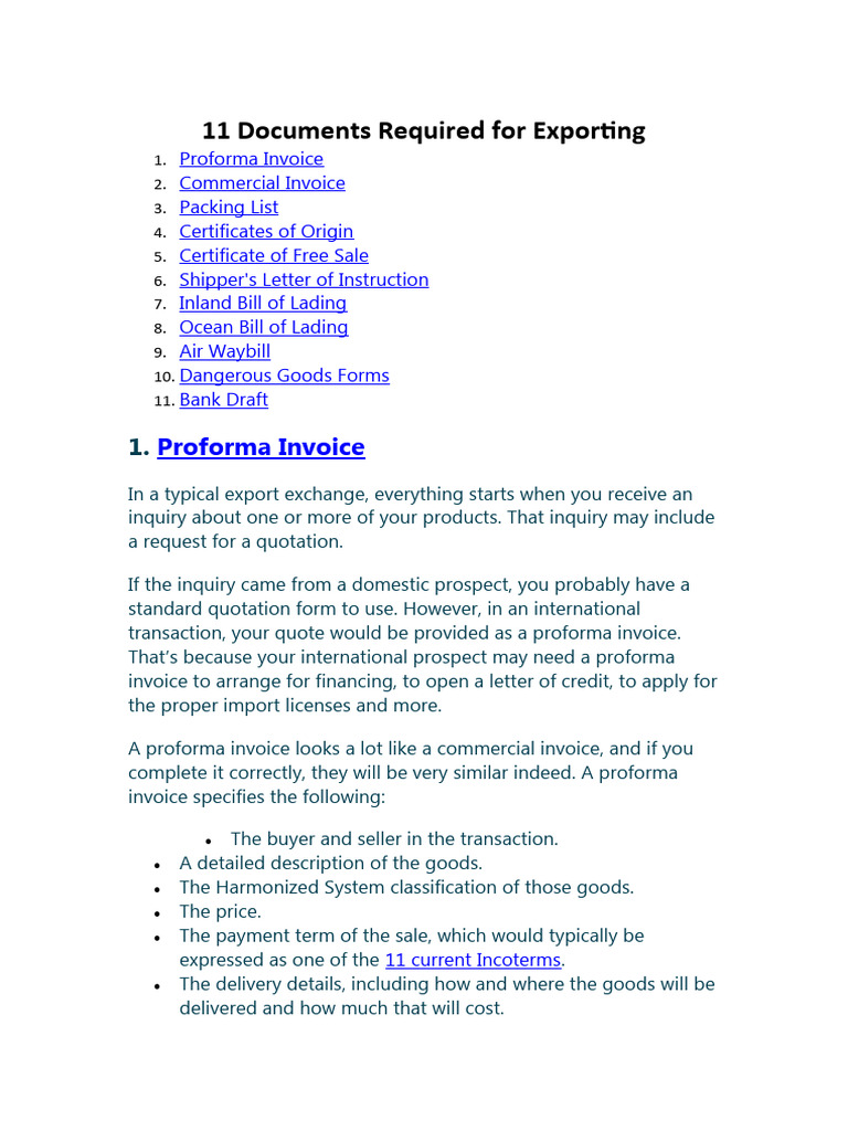 11 Documents Required For Exporting | PDF | Bill Of Lading | Cargo