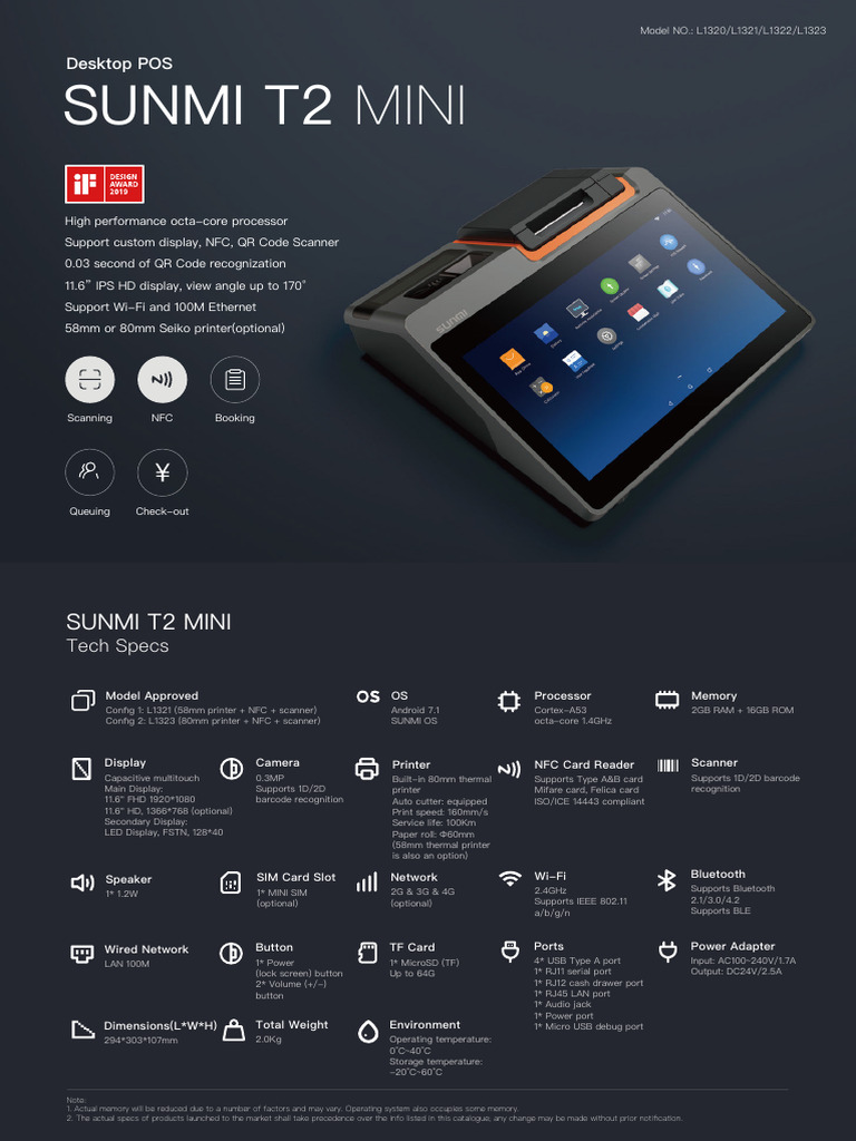 Sunmi t2 Mini | PDF | Printer (Computing) | Image Scanner