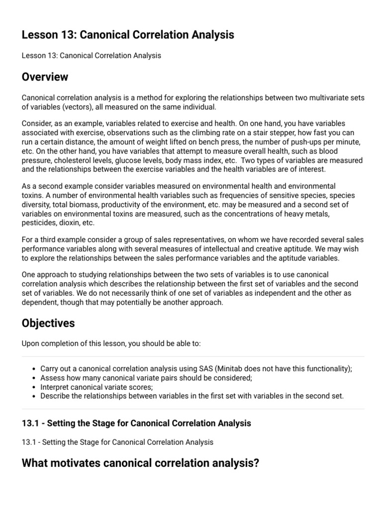 Canonical Correlation Analysis Overview | PDF | Variance | Covariance
