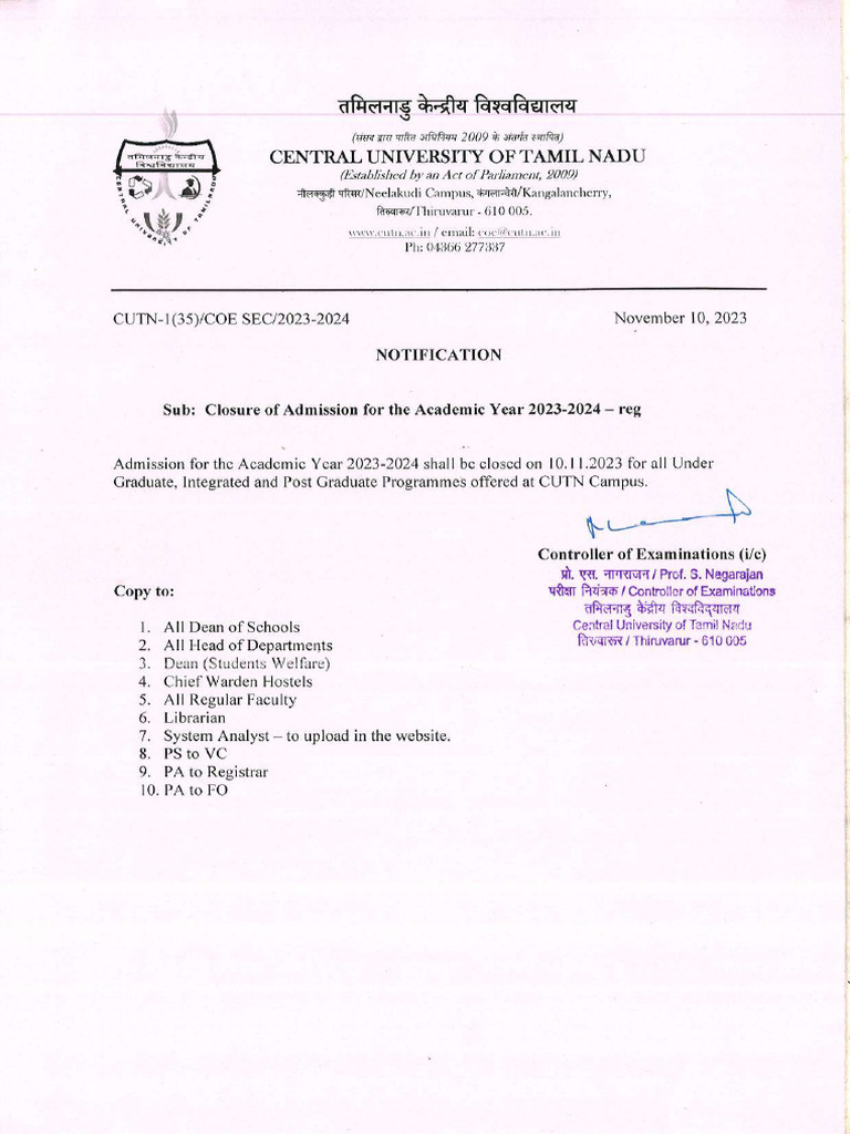 Admission Closure Notice 23 24 - 14112023 | PDF