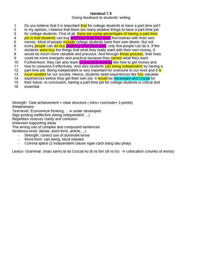 Handout 7.5 - Giving Feedback Practice | PDF | Teachers | Linguistics