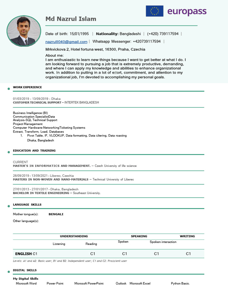 Md Nazrul Islam: CV & Skills Overview | PDF | Computers
