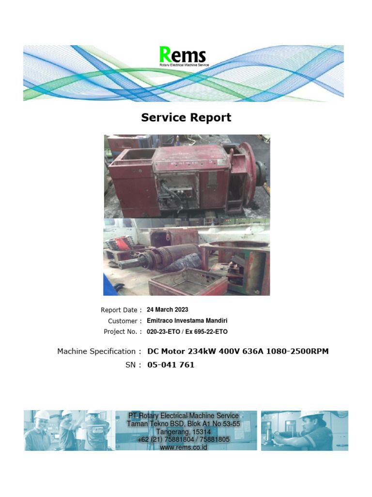 REMS Service Report - 020-23-ETO | PDF | Electric Motor | Manufactured ...