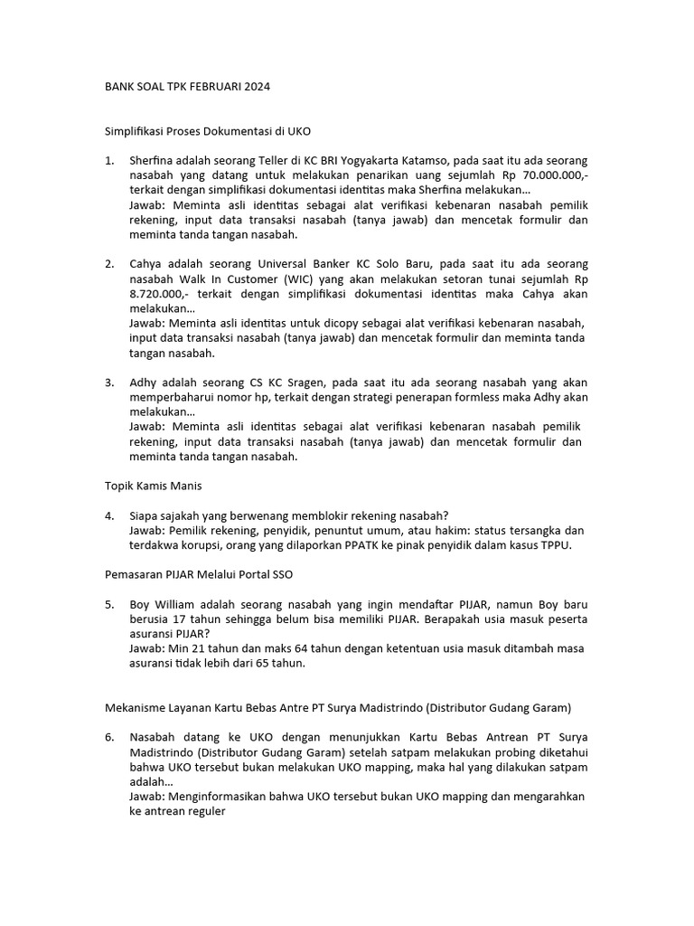 Bank Soal TPK Februari 2024 | PDF