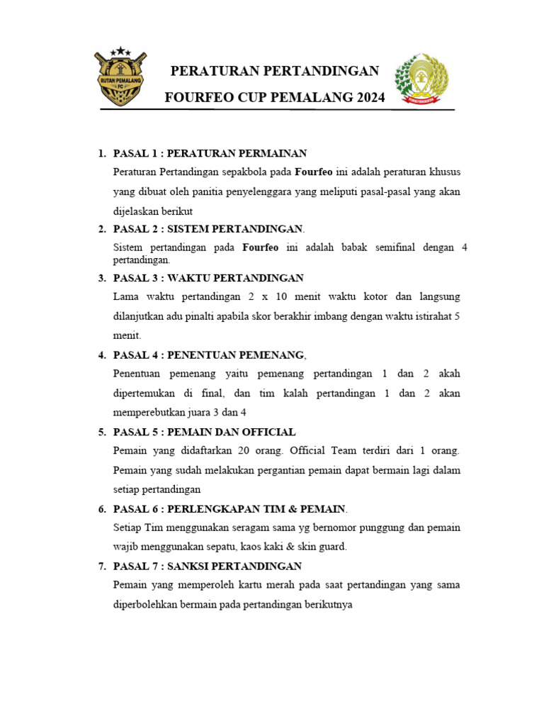 Peraturan dan Biaya Fourfeo Cup 2024 | PDF | Griya & Taman | Sains ...