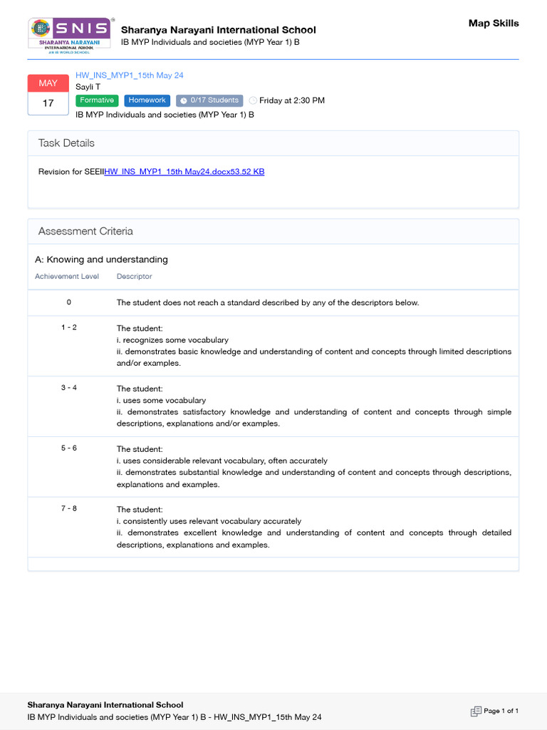 MYP Year 1 Individuals & Societies Homework | PDF