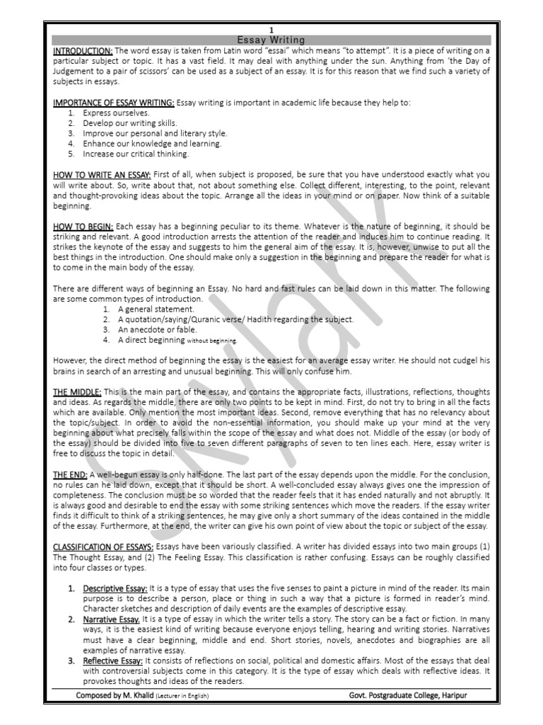 Esssay Writing | PDF | Essays | Thought