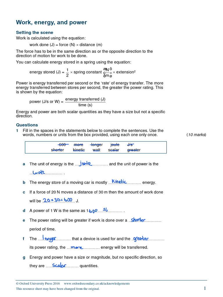 Work Done and Power Calculations (Bump Your Grade) | PDF | Physical ...