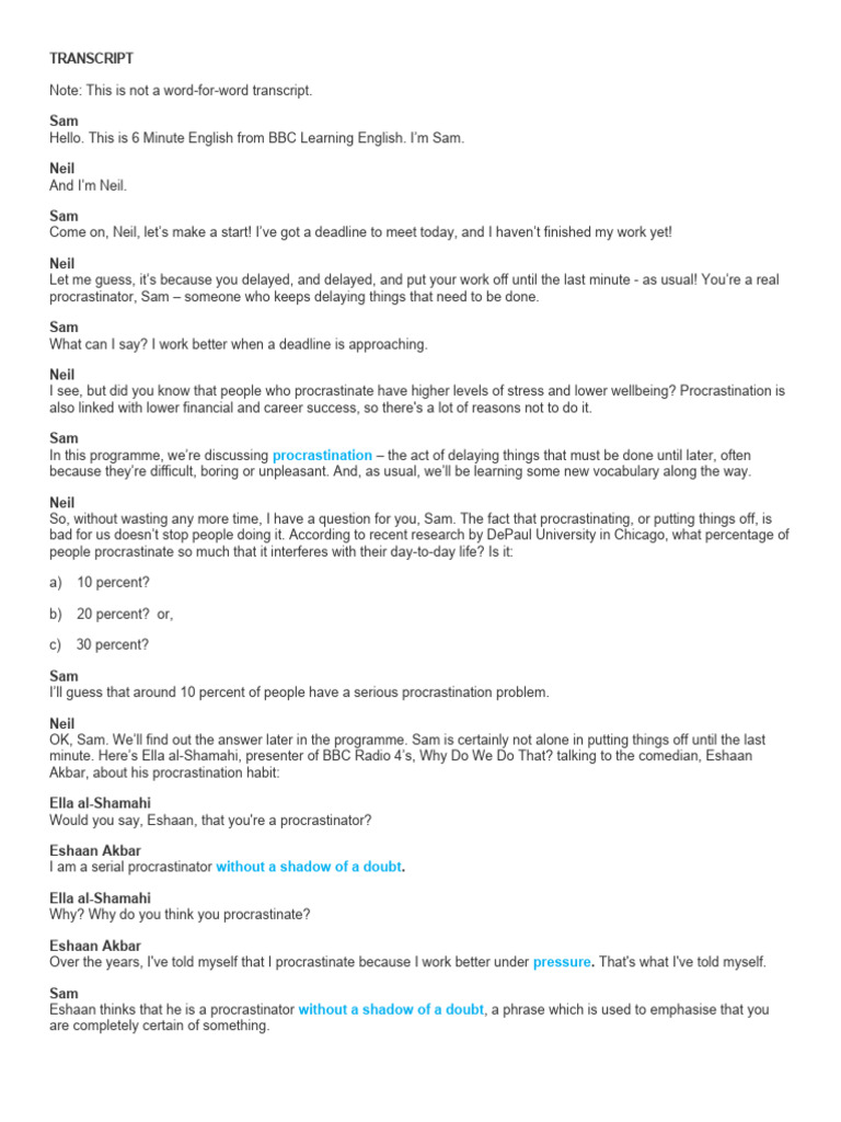 Why Do We Procrastinate - BBC Learning | PDF | Professional Skills | Procrastination