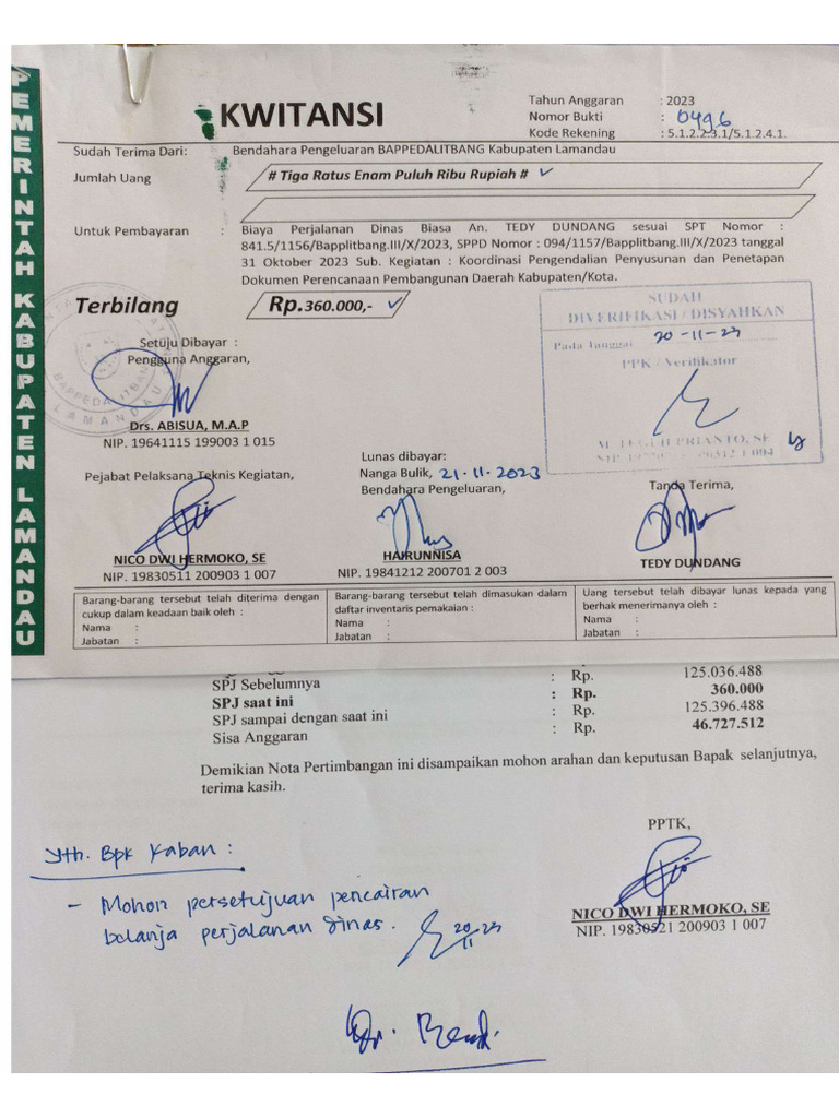 Dokumen SPJ Bulan November 2023 | PDF